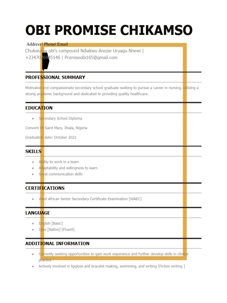 Obi Promise Chikamso: Address - Phone - Email | PDF