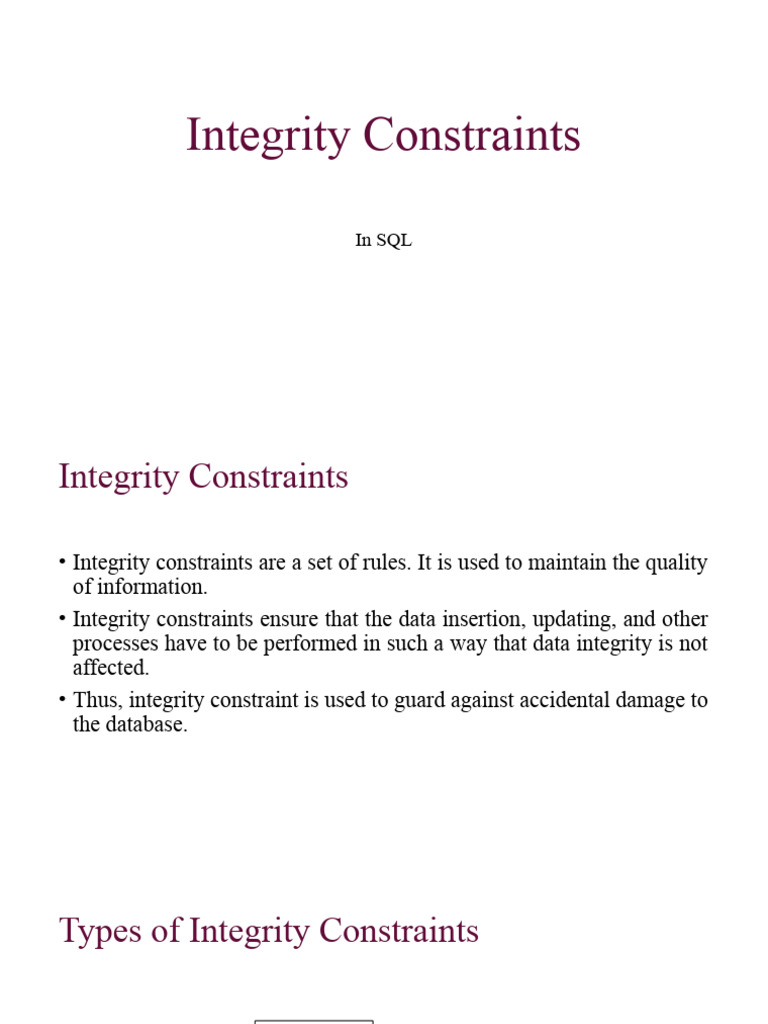 Integrity - Constraints and FD | PDF | Relational Database | Databases