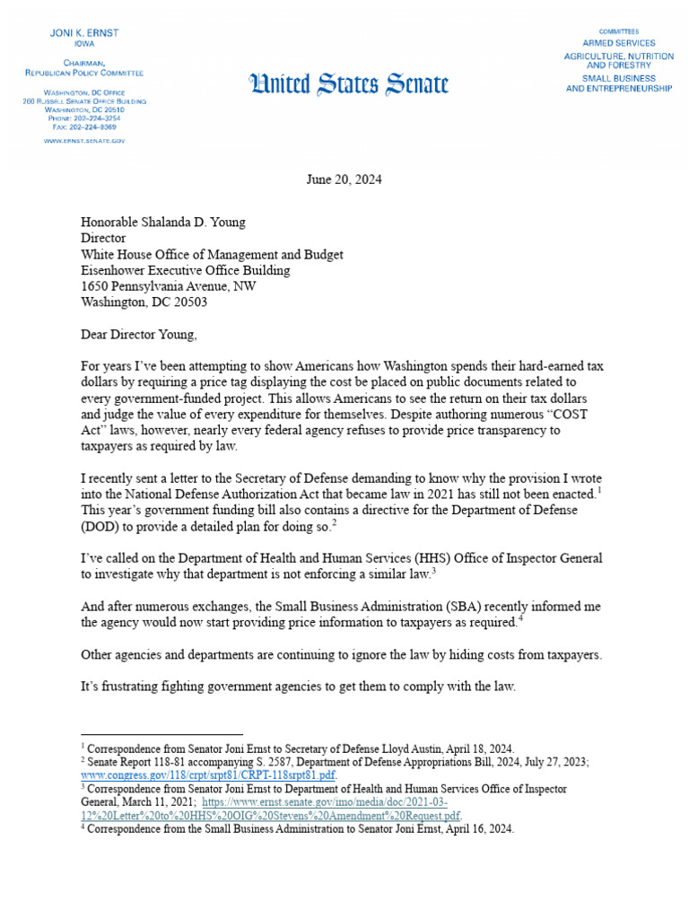Letter To OMB On Signage | PDF | United States Department Of Defense ...