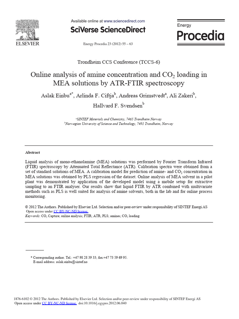 MEA loading using FTIR | Download Free PDF | Principal Component Analysis | Detection Limit