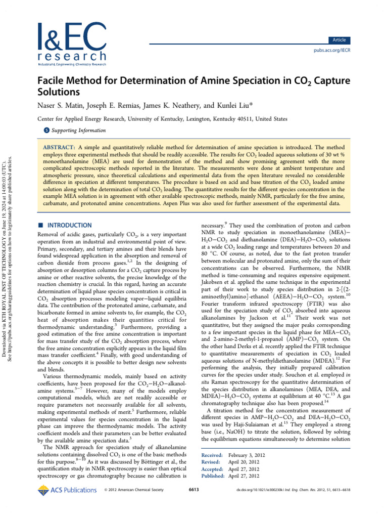 Matin Et Al 2012 Facile Method For Determination of Amine Speciation in ...