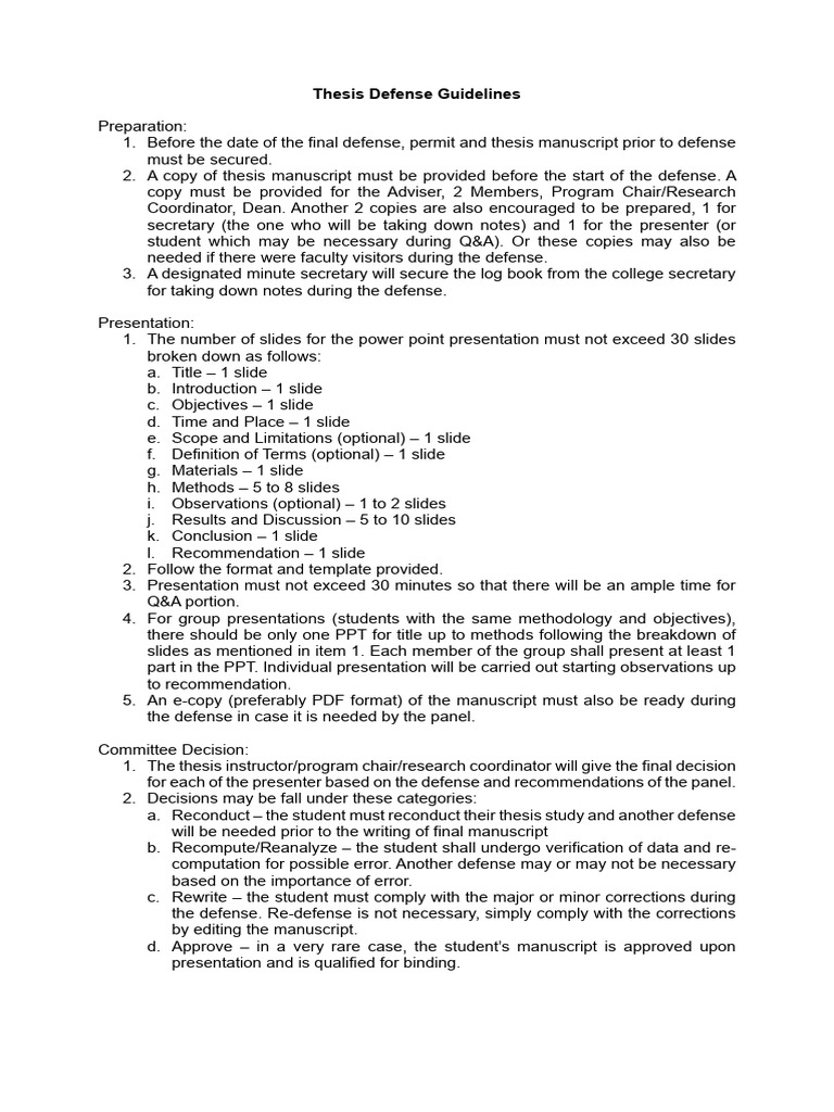 Thesis Defense Guidelines | PDF | Thesis