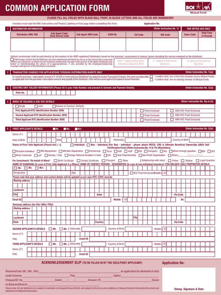 BOI Axa Common Application Form | PDF | Cheque | Companies