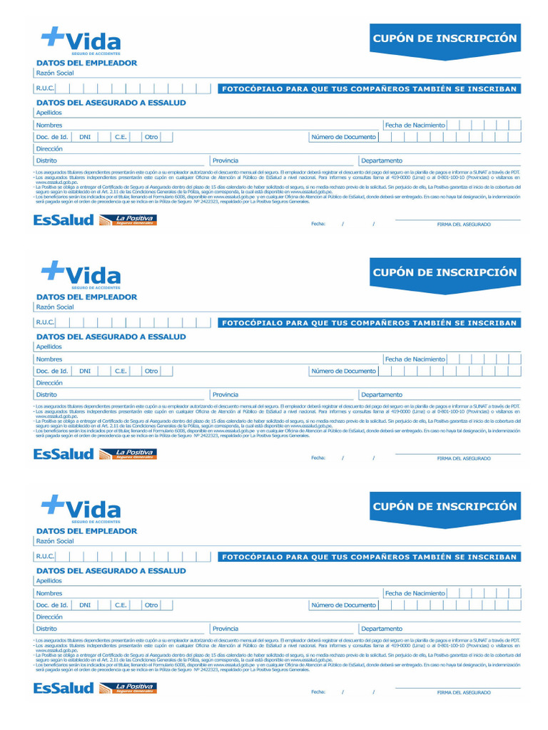 Formulario Essalud Vida | PDF