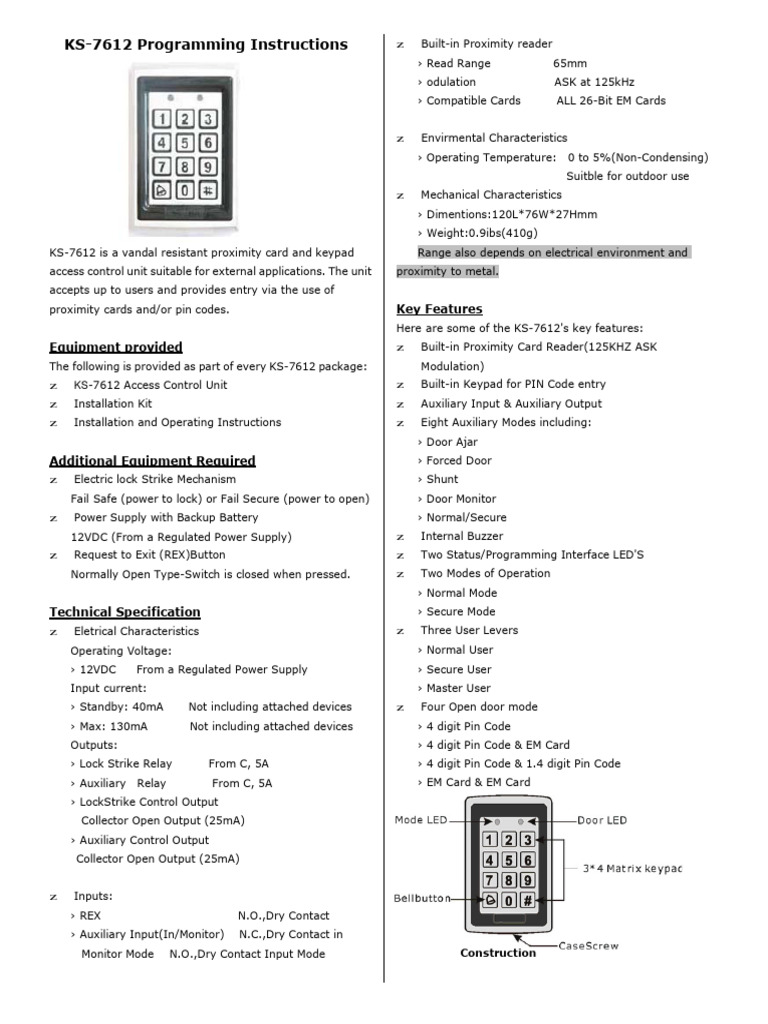 KS-7612-manual-cititor-cartele-proximitate-exterior | Download Free PDF ...
