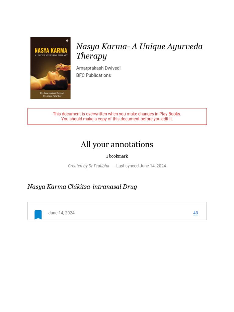 Notes From - Nasya Karma - A Unique Ayurveda Therapy | PDF
