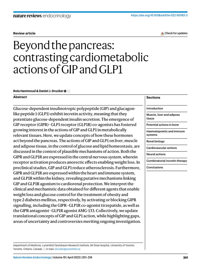 Beyond The Pancreas Contrasting Cardiometabolic Actions of GIP and GLP1 | PDF | Adipose Tissue ...