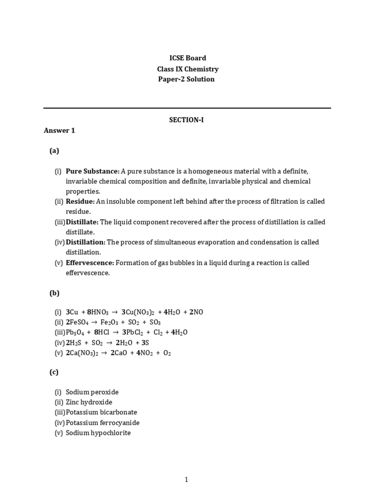 Chemistry 9 Icse Sample Paper 2 Solution | PDF | Atoms | Water