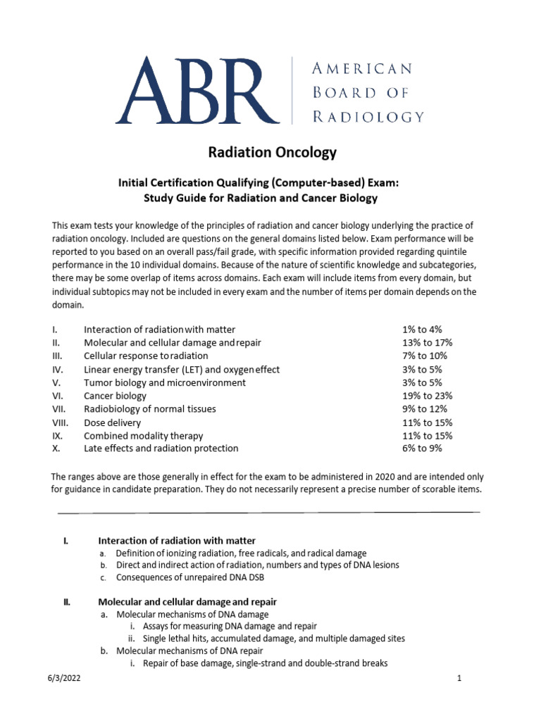 Radiation Oncology Exam Study Guide | PDF | Radiation Therapy | Dna Repair