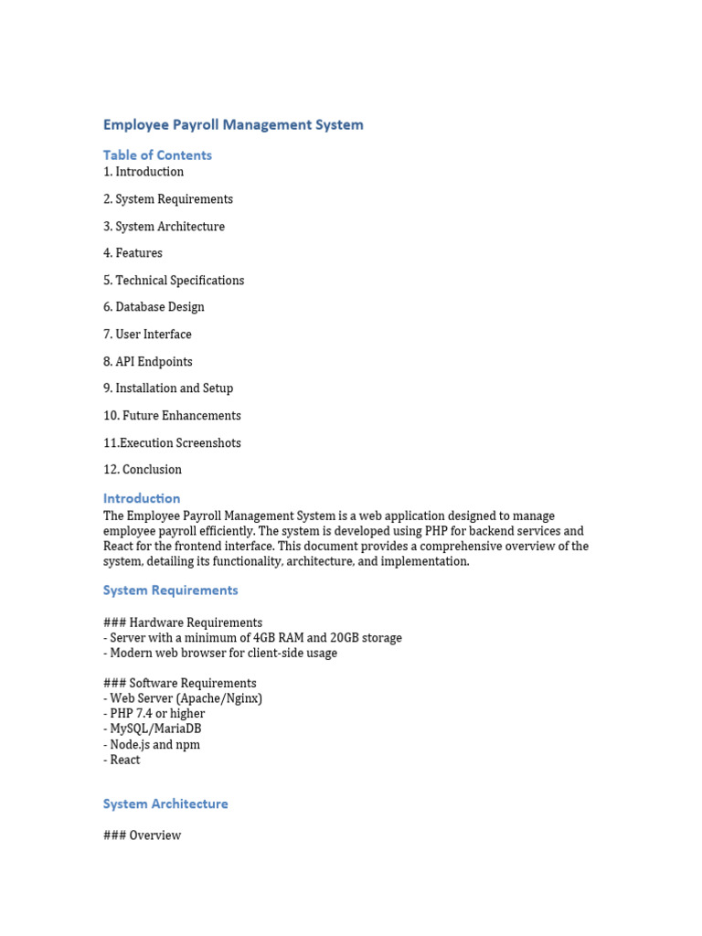 Employee Payroll Management System Documentation | PDF | Php | Databases Employee Payroll Management System Documentation | PDF | Php | Databases