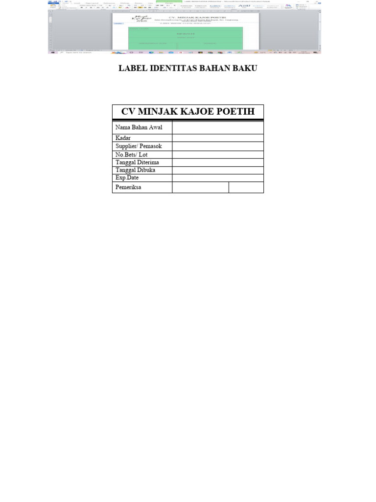 Label Identitas Bahan Baku | PDF