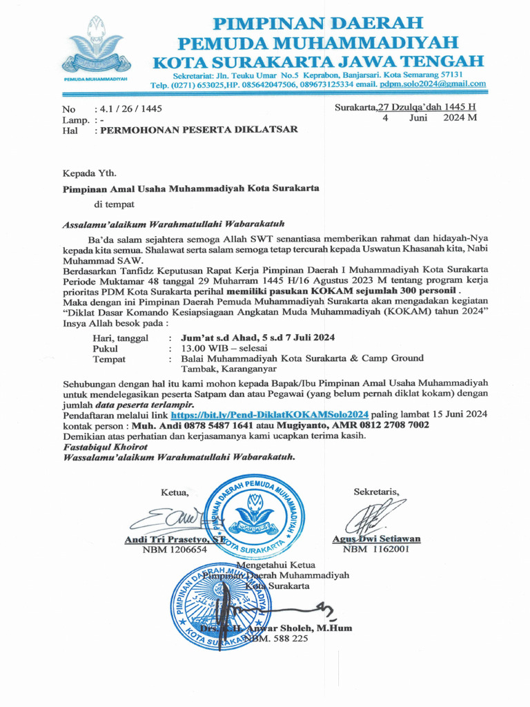 Permohonan Delegasi Diklatsar Kokam 202406102024 | PDF