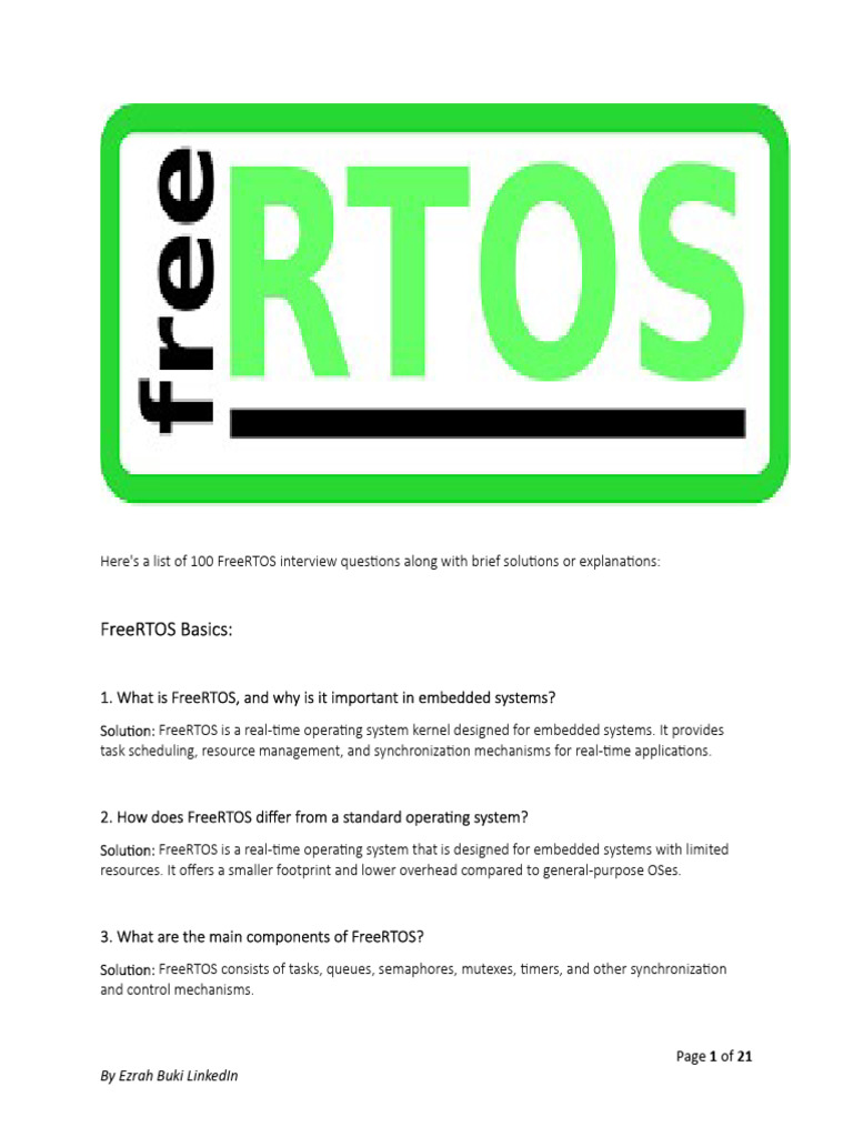 FreeRTOS Interview Questions 1695641047 | PDF | Embedded System | Scheduling (Computing)
