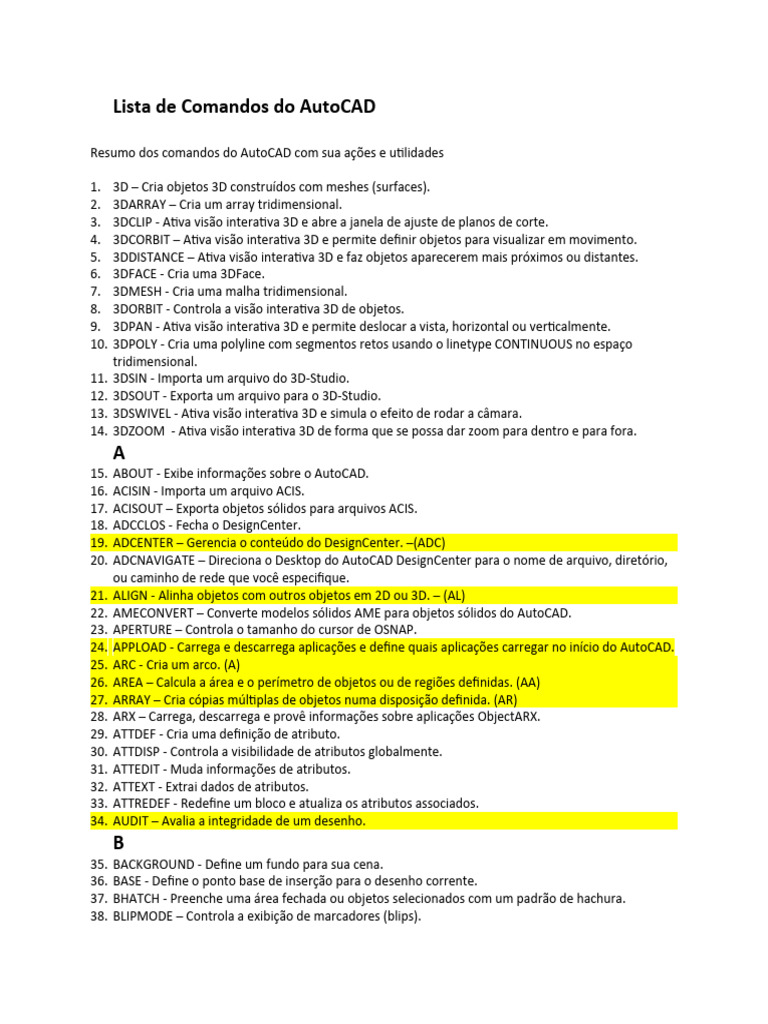 Lista de Comandos do AutoCAD | PDF | Auto Cad