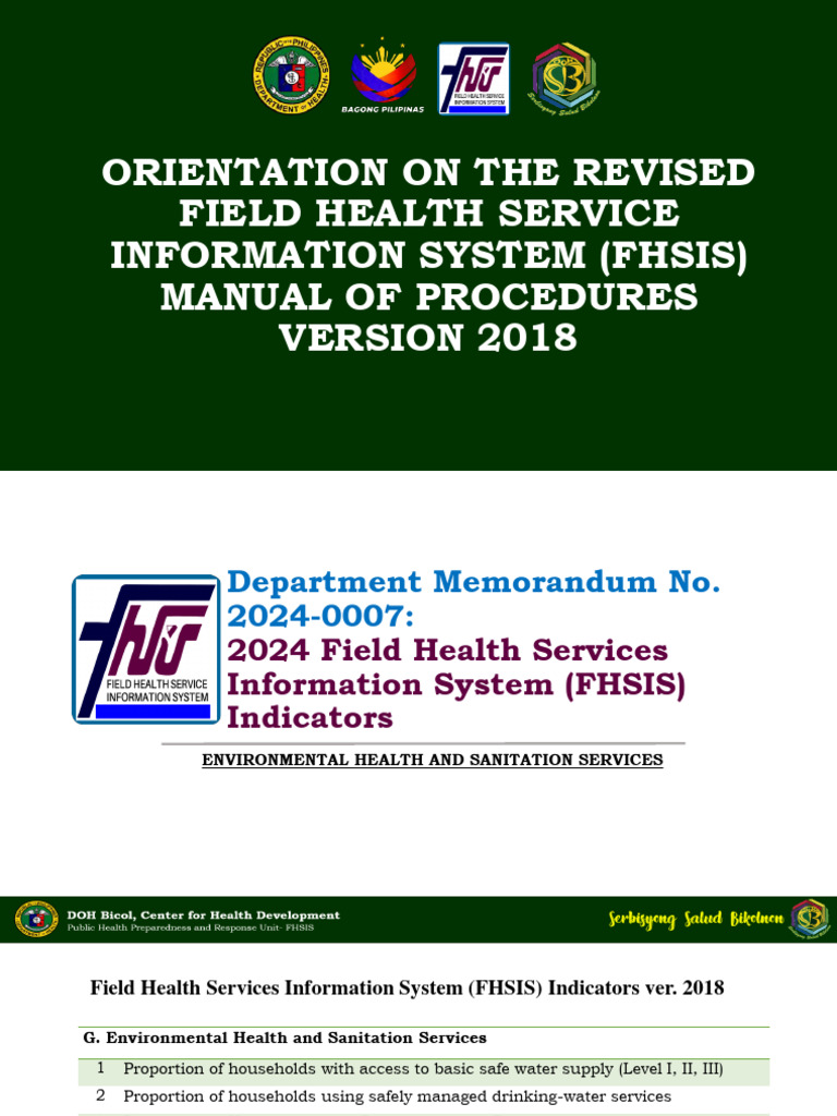 Orientation On The FHSIS Environmental Indicators | PDF | Drinking ...