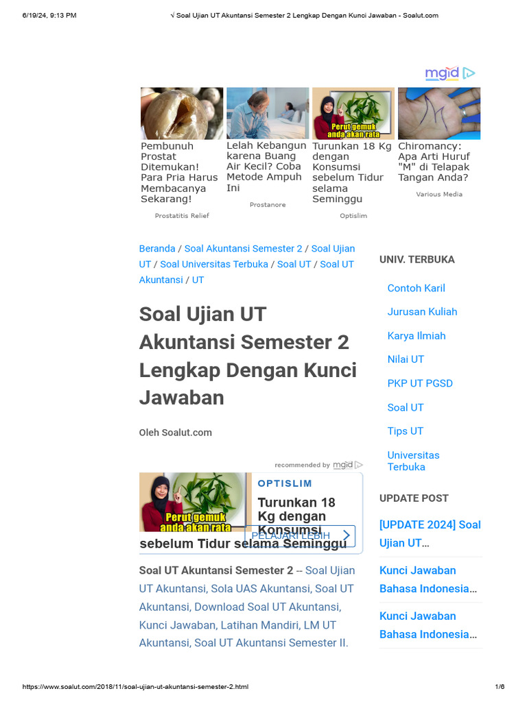 2018 11 Soal Ujian Ut Akuntansi Semester 2.Html2 | PDF