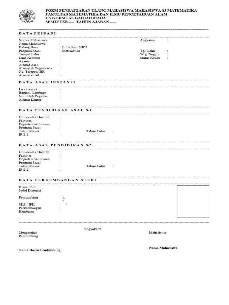 Form Registrasi Mahasiswa | PDF