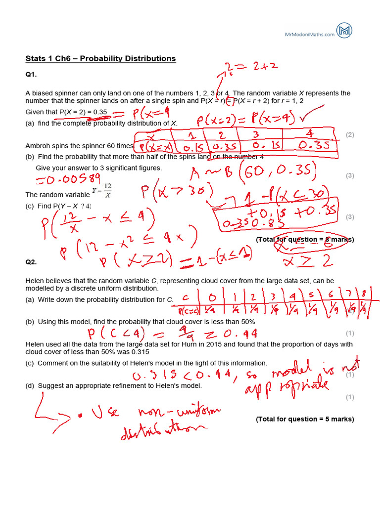 Stats 1 Ch6 - Probability Distributions | PDF | Probability Distribution | Random Variable