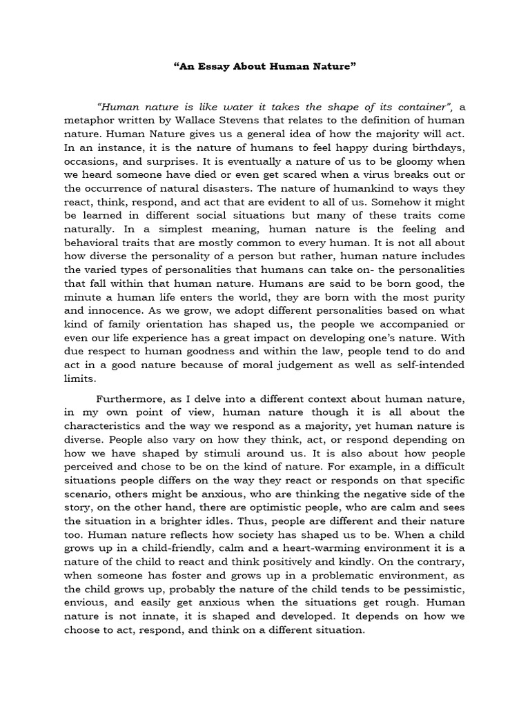 An Essay About Human Nature | PDF | Human Nature | Human
