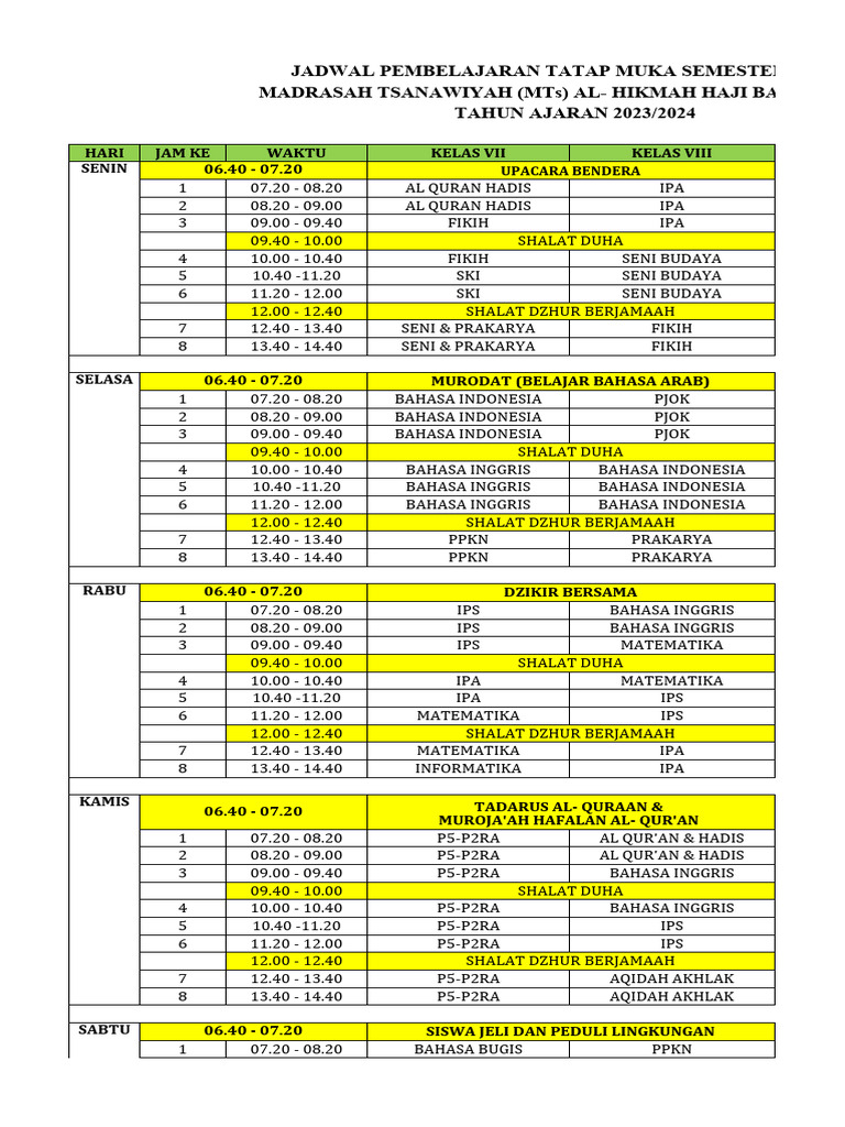 Jadwal PTS 2023-2024 | PDF