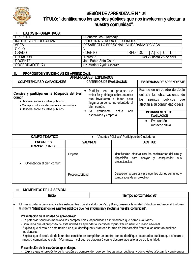 Sesion Asunto Publico | PDF | Evaluación | Aprendizaje