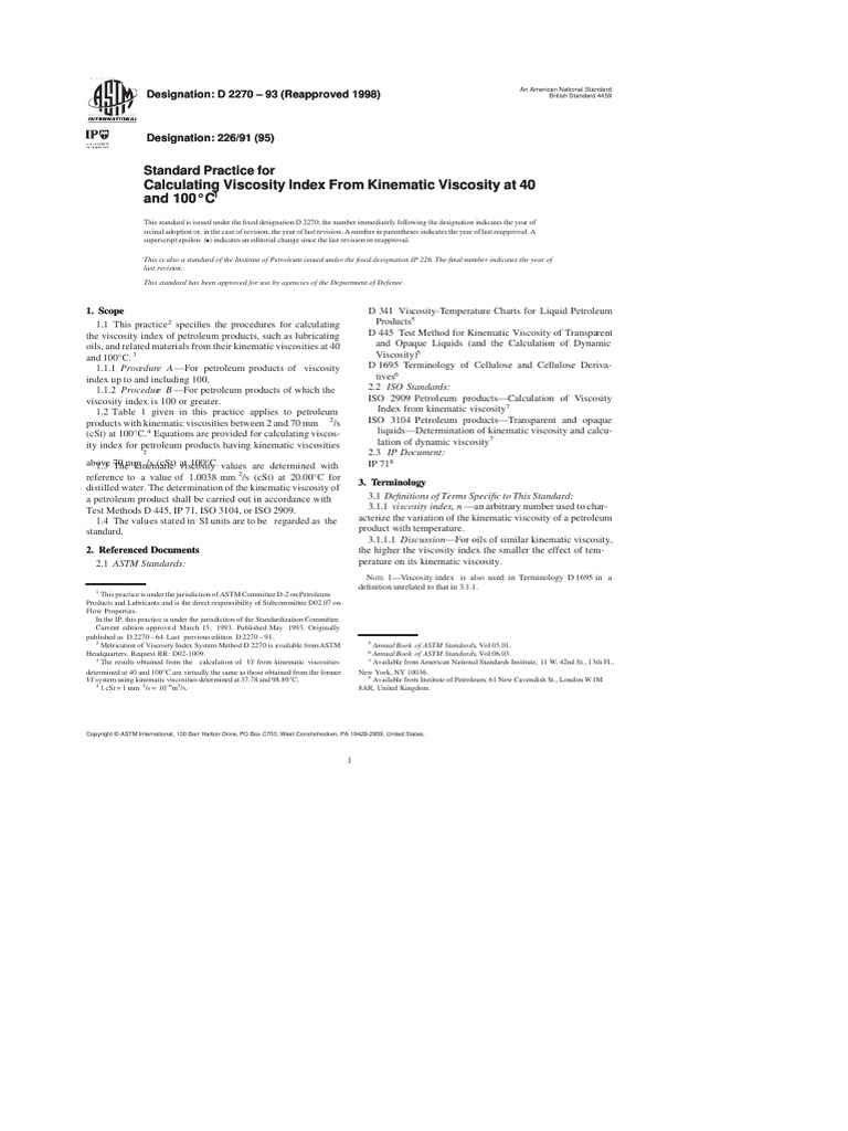 Calculating Viscosity Index From Kinematic Viscosity at 40 and 100°C ...