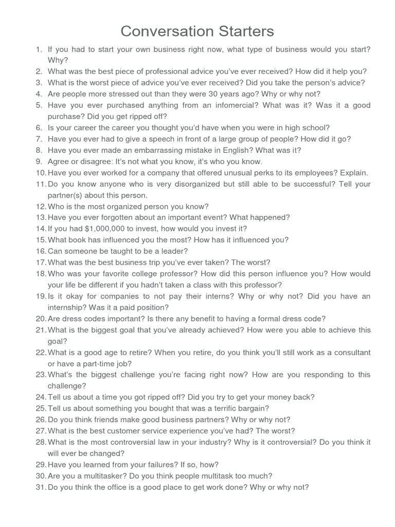 Conversation Starters | PDF | Extraversion And Introversion