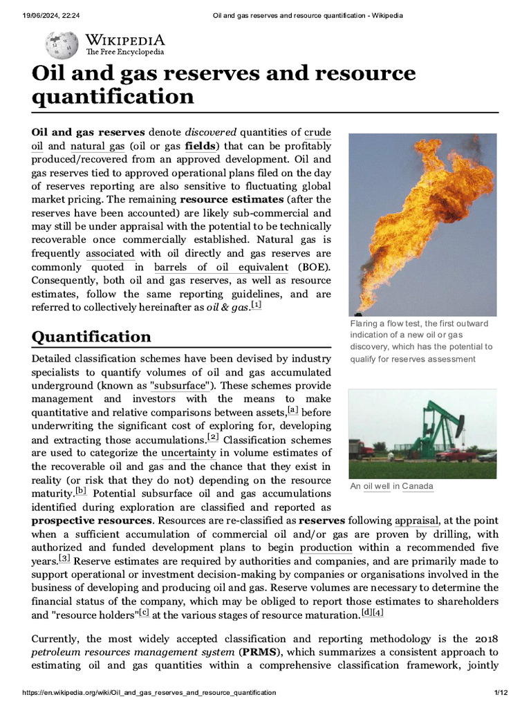 Oil and Gas Reserves and Resource Quantification - Wikipedia | PDF