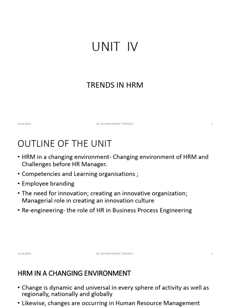 Unit Iv HRM | PDF | Human Resources | Human Resource Management