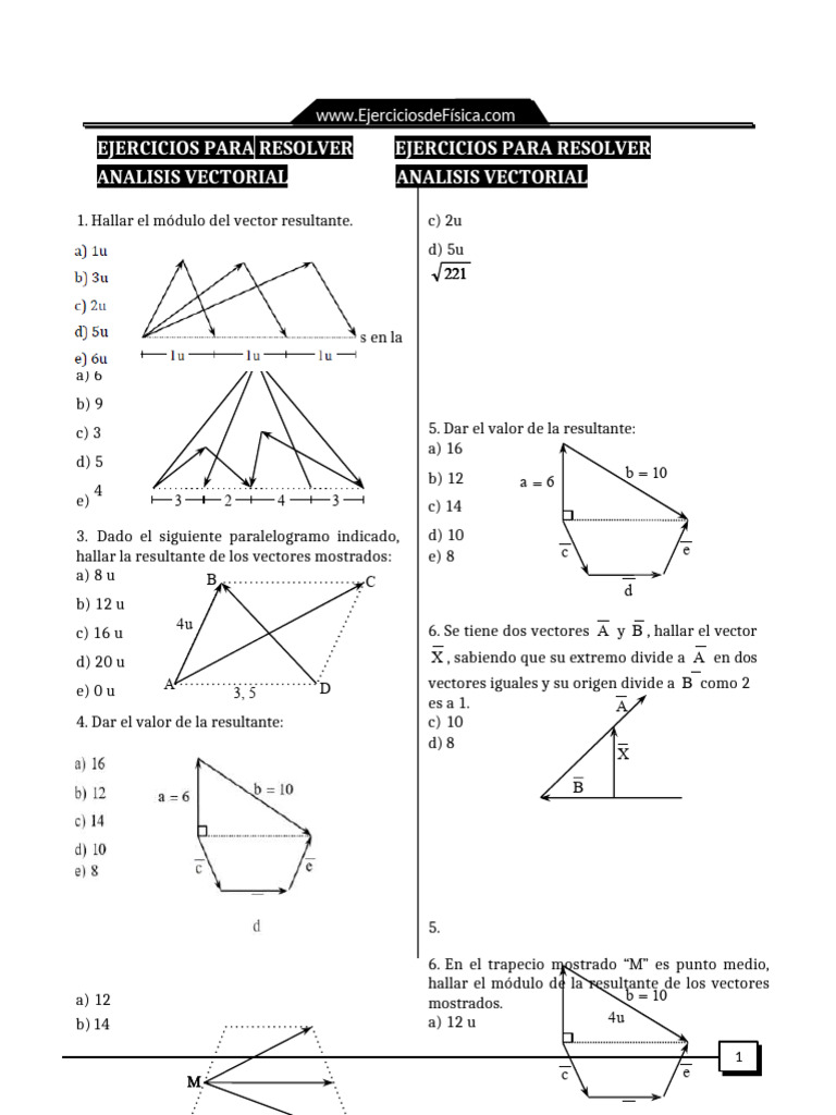 Analisis-Vectorial-Ejercicios-para RESOLVER | PDF | Vector Euclidiano | Cálculo vectorial