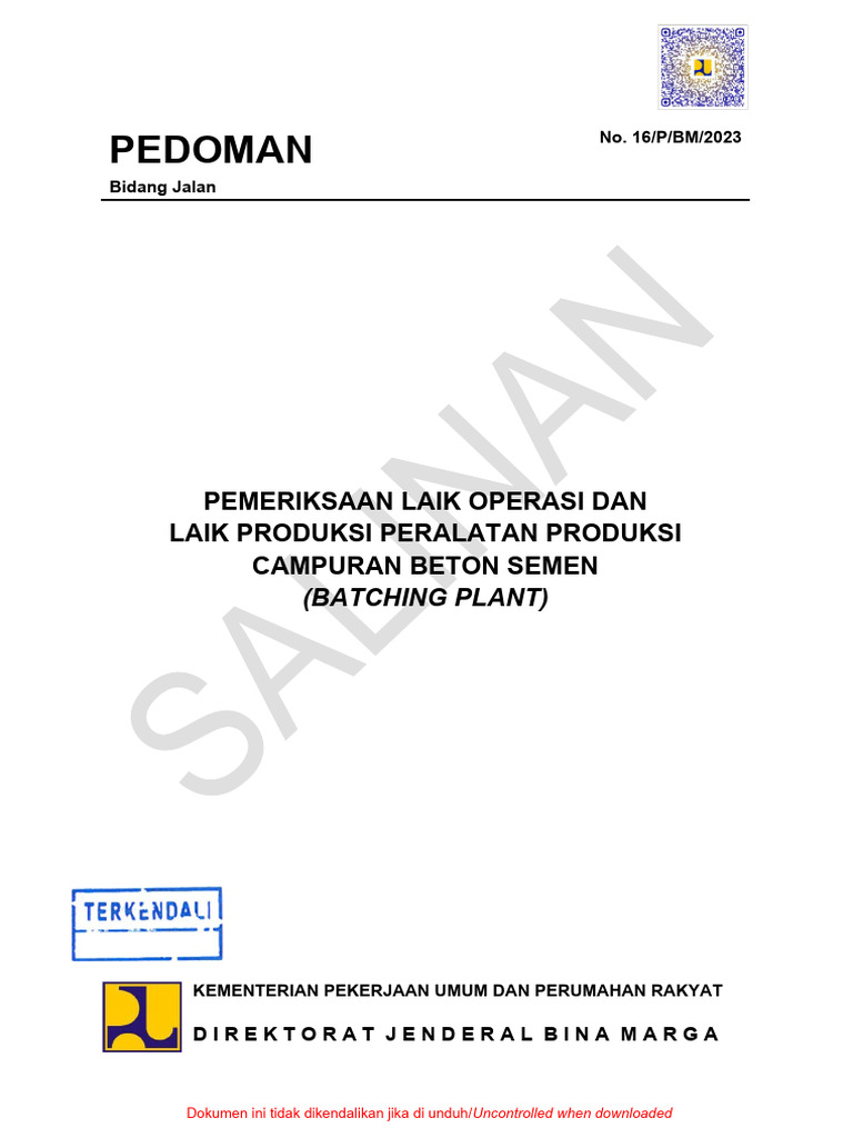 16PBM2023 Tentang Pedoman Pemeriksaan Laik Operasi Dan Laik Produksi Peralatan Produksi Campuran ...