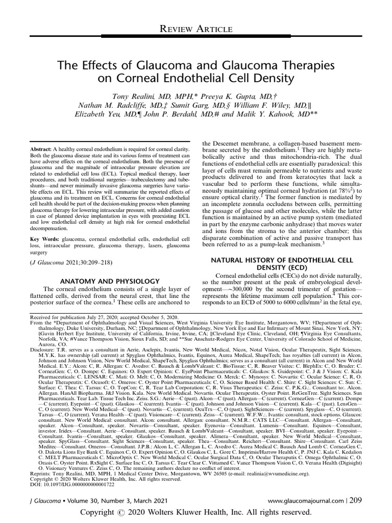 The Effects of Glaucoma and Glaucoma Therapies on Corneal Endothelial Cell Density | PDF ...