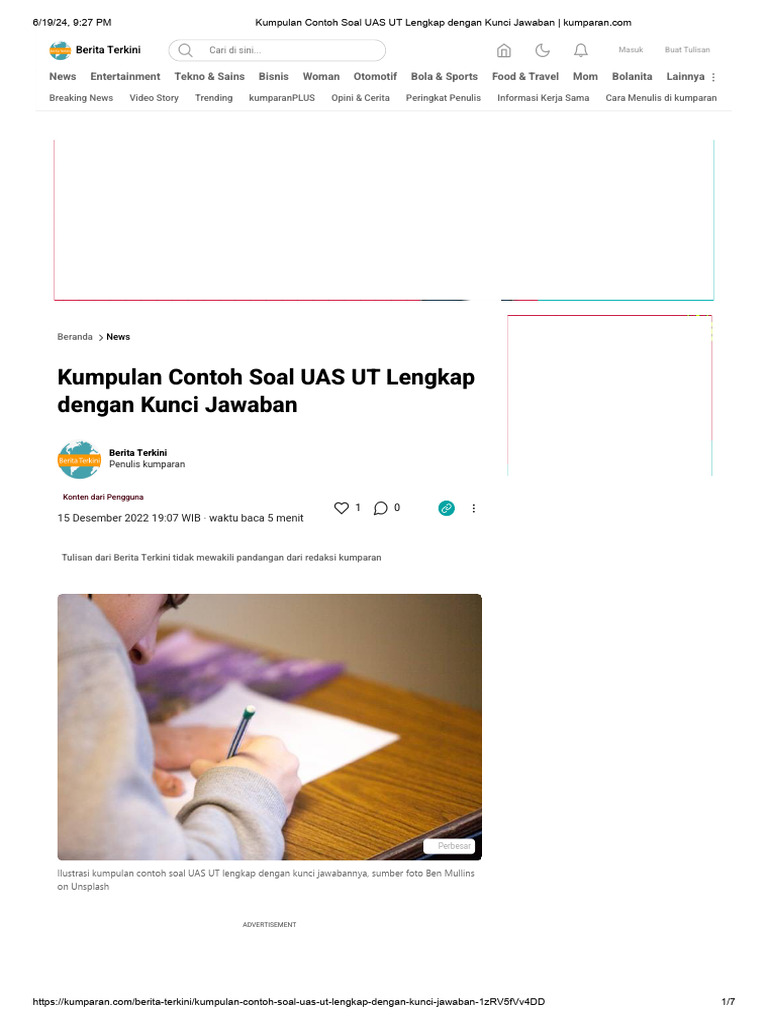 Kumpulan Contoh Soal UAS UT Lengkap Dengan Kunci Jawaban - Kumparan ...