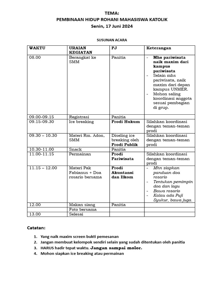 Rundown Acara Ziarah Rohani 2024 | PDF