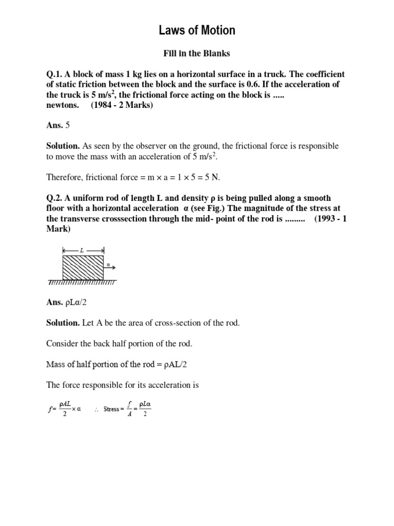 Laws of Motion Jee Mains | PDF | Force | Friction