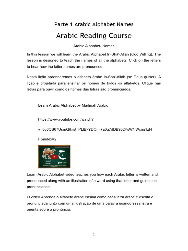 PART 1 Arabic Alphabet Names | PDF | Árabe | Idiomas