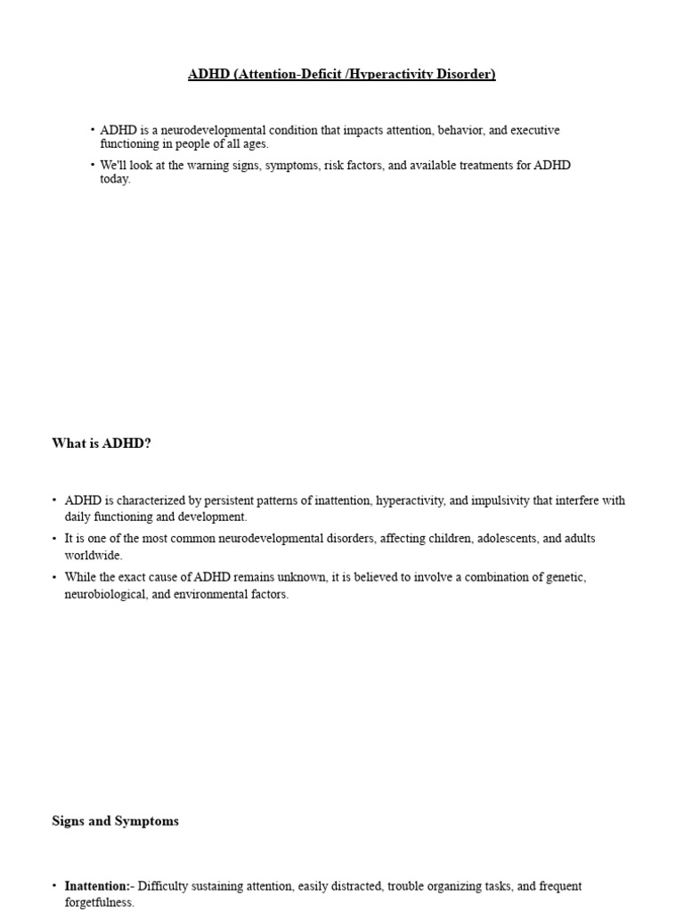 Understanding ADHD: Symptoms and Treatments | PDF | Attention Deficit ...