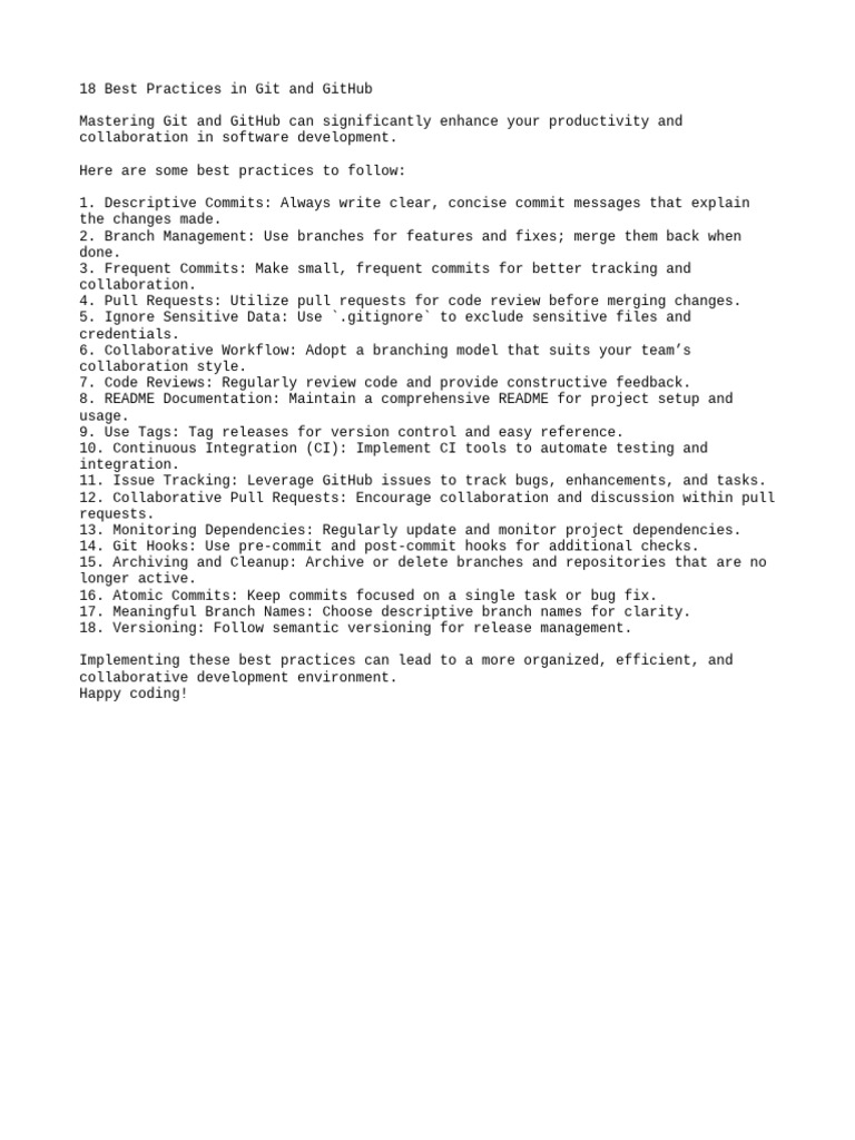18 Best Practices in Git and GitHub | PDF | Computers | Technology & Engineering