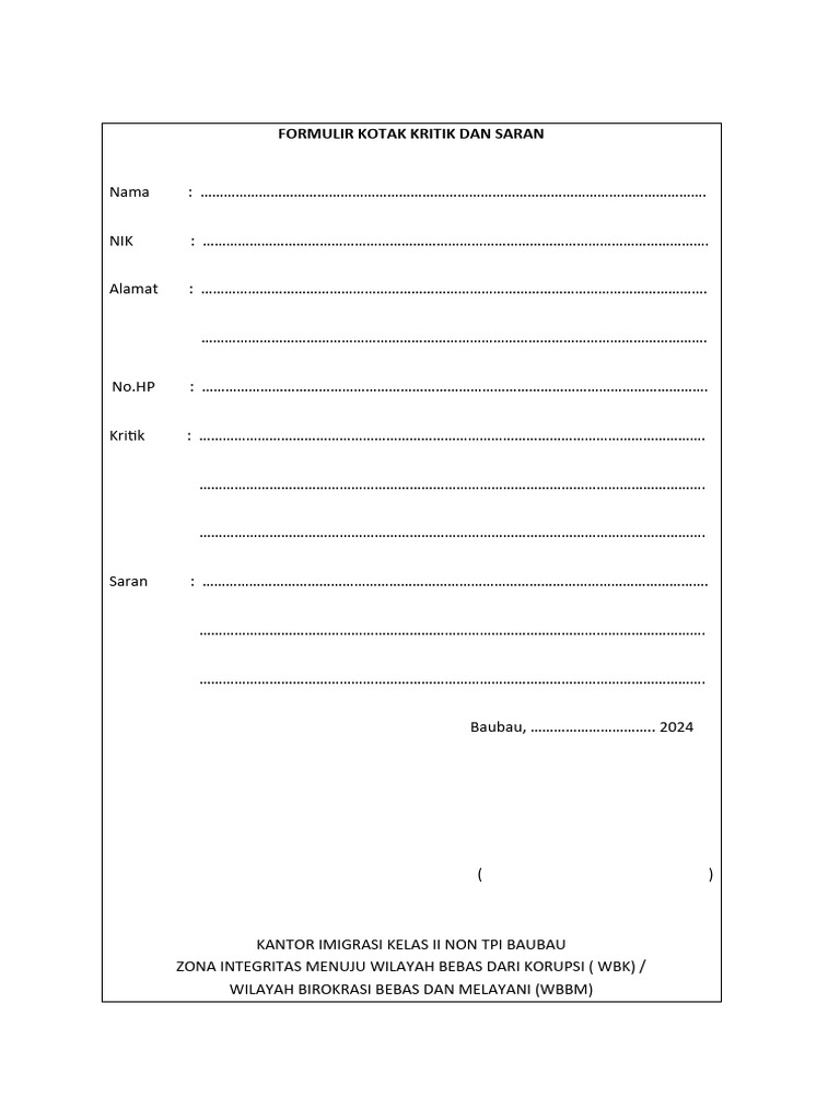 Form Kotak Saran | PDF