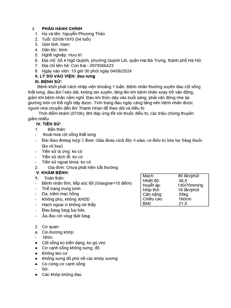 Bệnh Án CXK | PDF