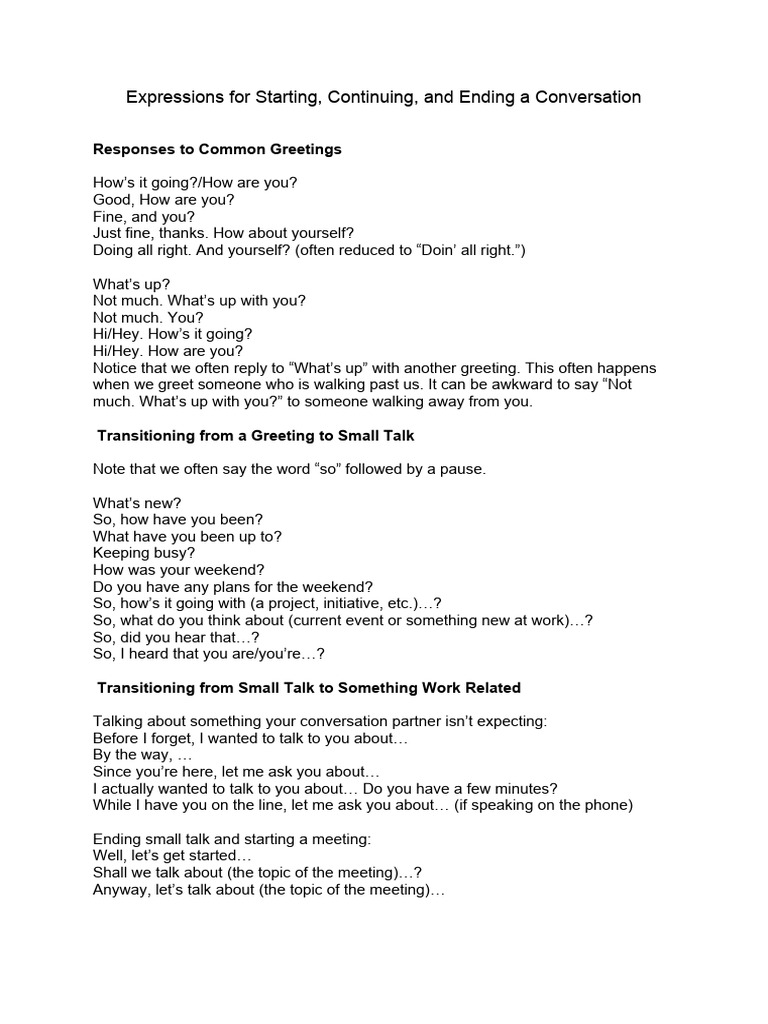 Expressions For Starting A Conversation | PDF | Language Arts & Discipline