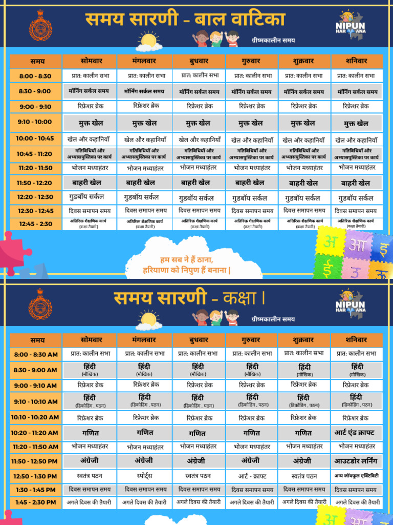 Final Timetable (Bal Vatika To Grade 3) | PDF