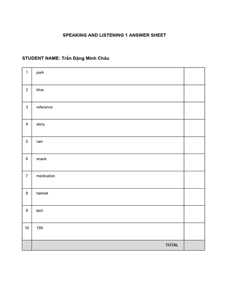 Listening Answer Sheet 1 | PDF | Home & Garden
