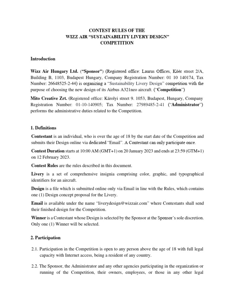 WIZZ Sustainability Livery Design Competition_T&C | Download Free PDF ...