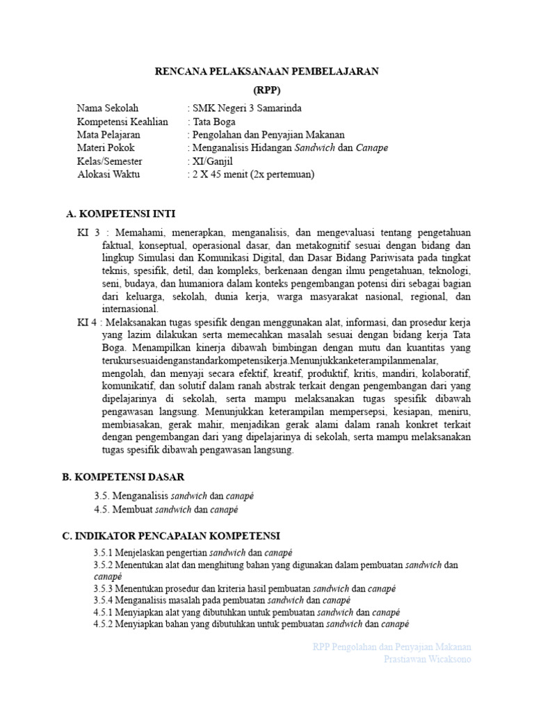 RPP KD 3 5 Hidangan Sandwich Dan Canape | PDF