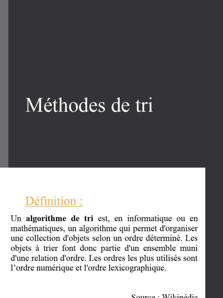 Méthodes de Tri Cours | PDF | Algorithmes et structures de données | Logique mathématique