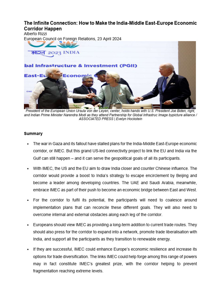 The Infinite Connection How To Make The India-Middle East-Europe ...