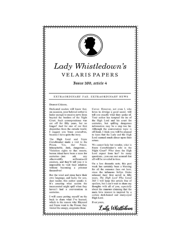 Lady Whistledown's Velaris Paper | PDF