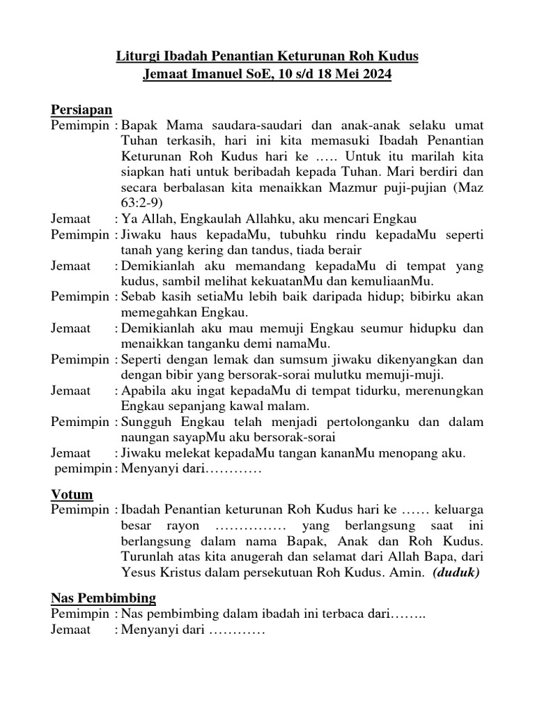 Liturgi Penantian Roh Kudus 2024 | PDF | Puisi