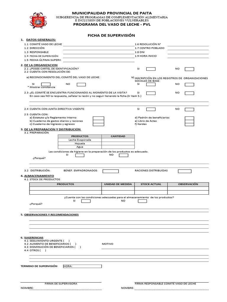 Ficha de Supervisión - PVL Paita | PDF